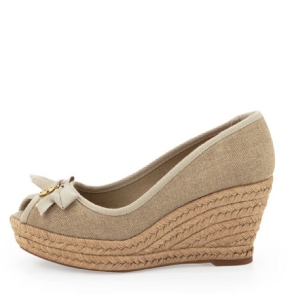 Tory Burch | Shoes | Tory Burch Jackie Peep Toe Linen Espadrille Wedges ...